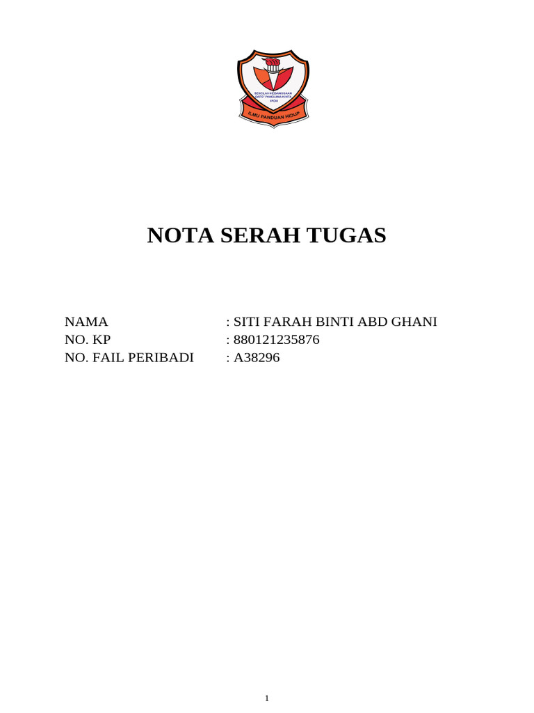 Nota Serah Tugas Siti | PDF