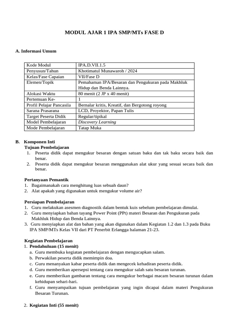 MODUL AJAR 1 IPA SMP | PDF
