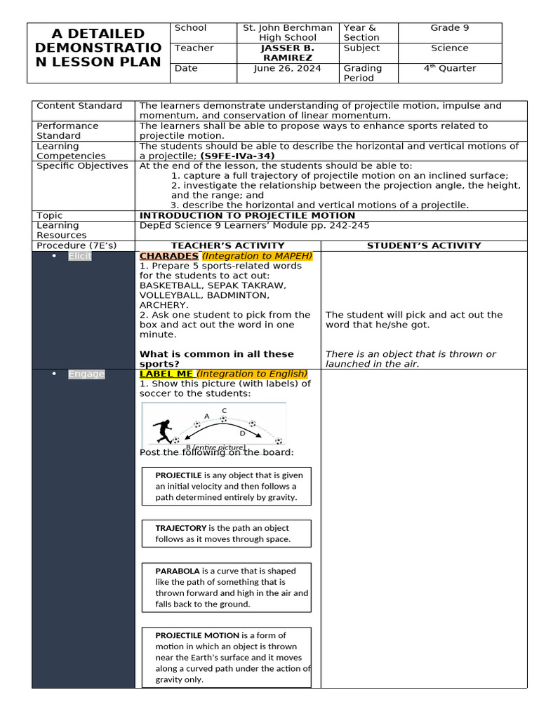 DLP Intro To Projectile Motion | PDF | Trajectory | Mechanics