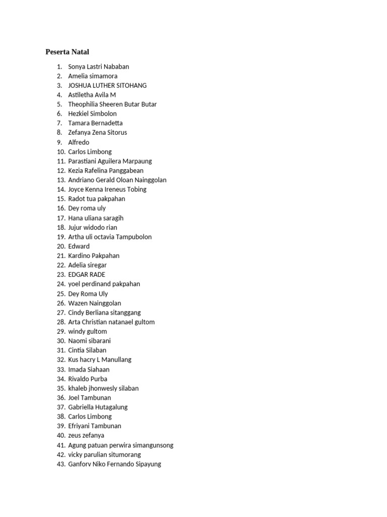 List Peserta Natal | PDF