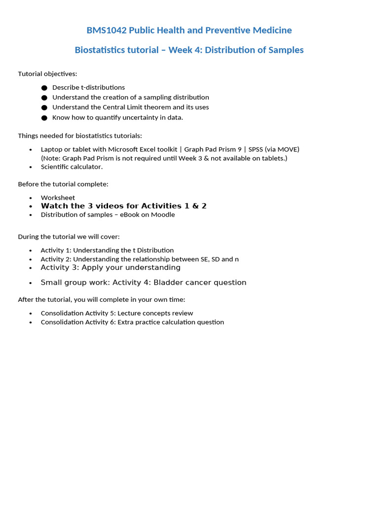 Biostats Worksheet - Week 4 (2024) | PDF | Standard Deviation | Standard Error