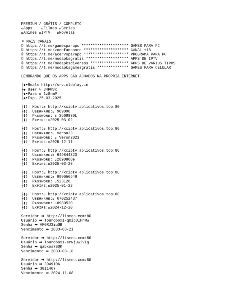 LISTA IPTV 64 Entre No Grupo Modapksgratis | PDF | User (Computing) | Data Model