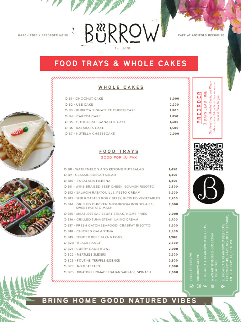 2023 Burrow Menu FOODTRAYS | PDF | Food And Drink Preparation | North ...