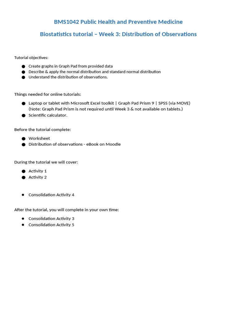 Biostats Tutorial - Week 3 Worksheet 2024 | PDF | Normal Distribution | Histogram