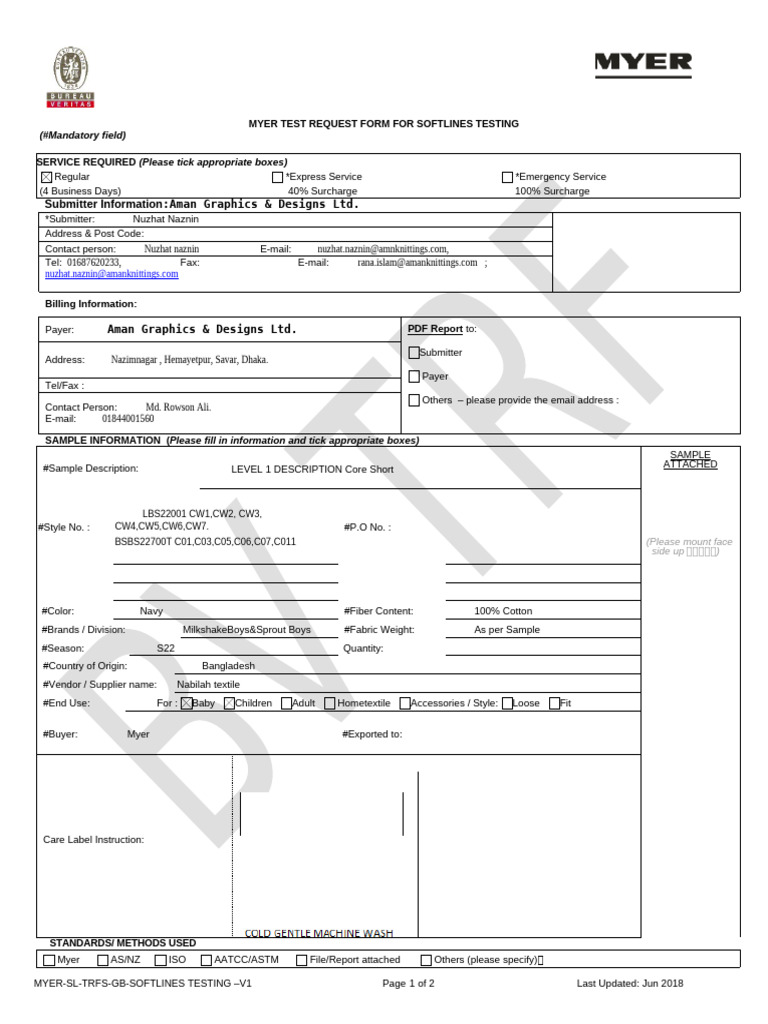 BV Test Sample Formate | PDF | Textiles