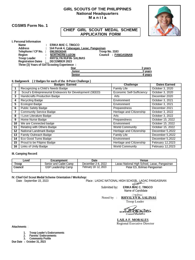 GIRL SCOUT FORM 1 | PDF | Girl Guiding And Girl Scouting | Youth Movements
