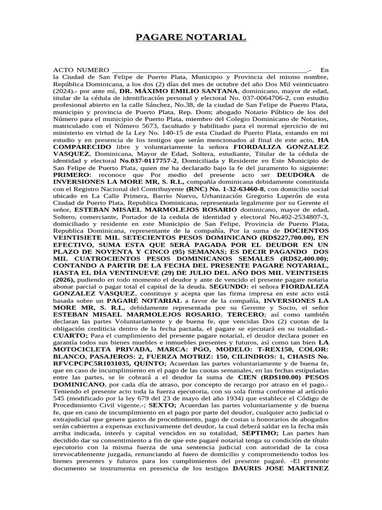 PAGARE NOTARIAL NATALI GIBBS HERNANDEZ con garantia | PDF | República ...