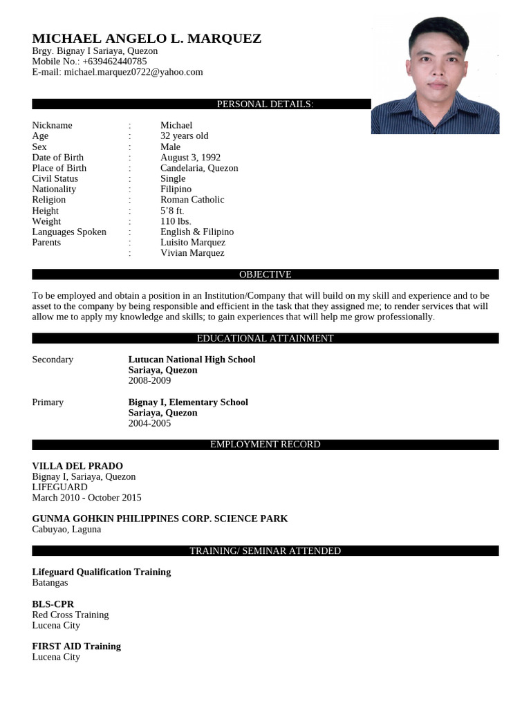 Michael Angelo L Marquez Resume | PDF