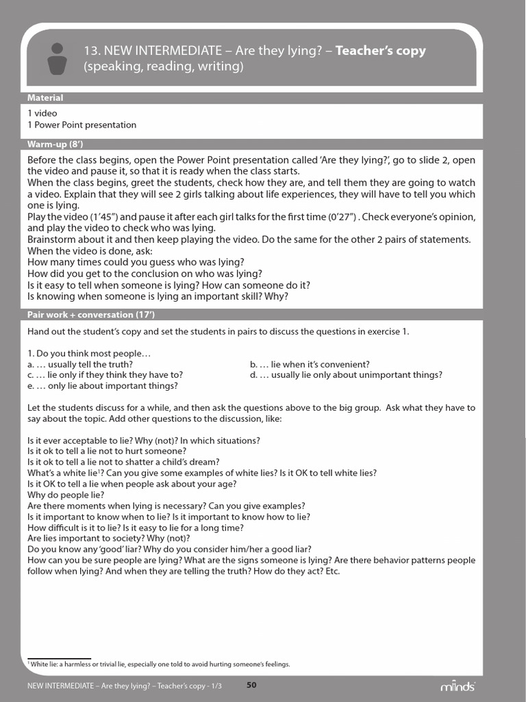NEW INTERMEDIATE CLASS - Are They Lying | PDF | Lie | Human Communication