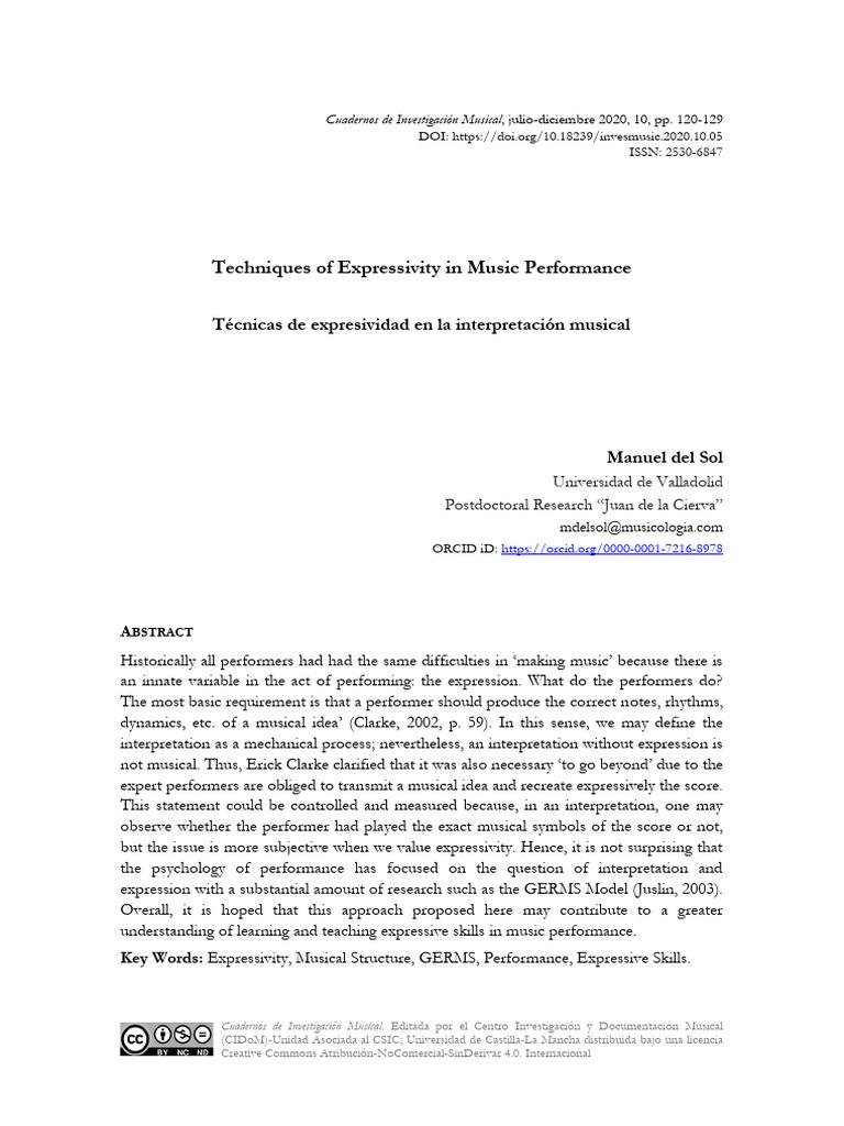 Expressivity Techniques in Music Performance | PDF | Emotions | Idea