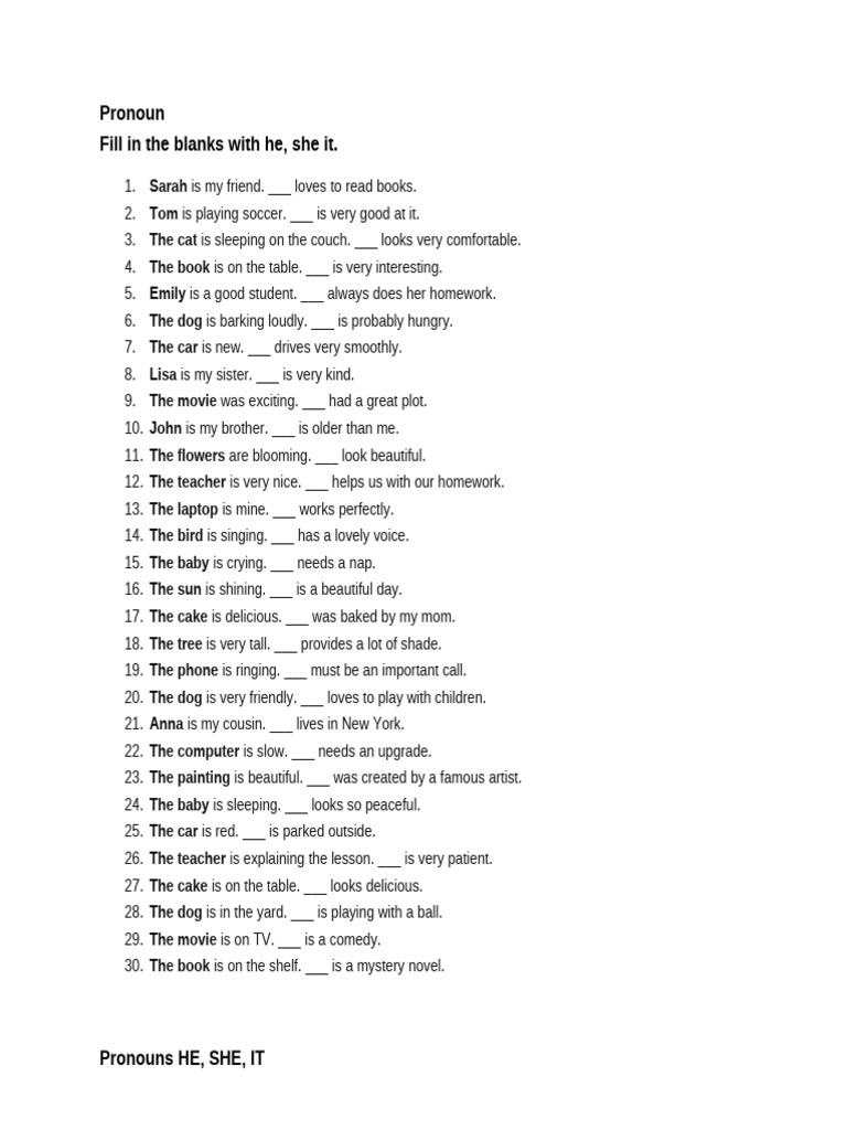 Pronoun HESHEIT EXERCISE | PDF | Grammatical Gender | Linguistic Morphology