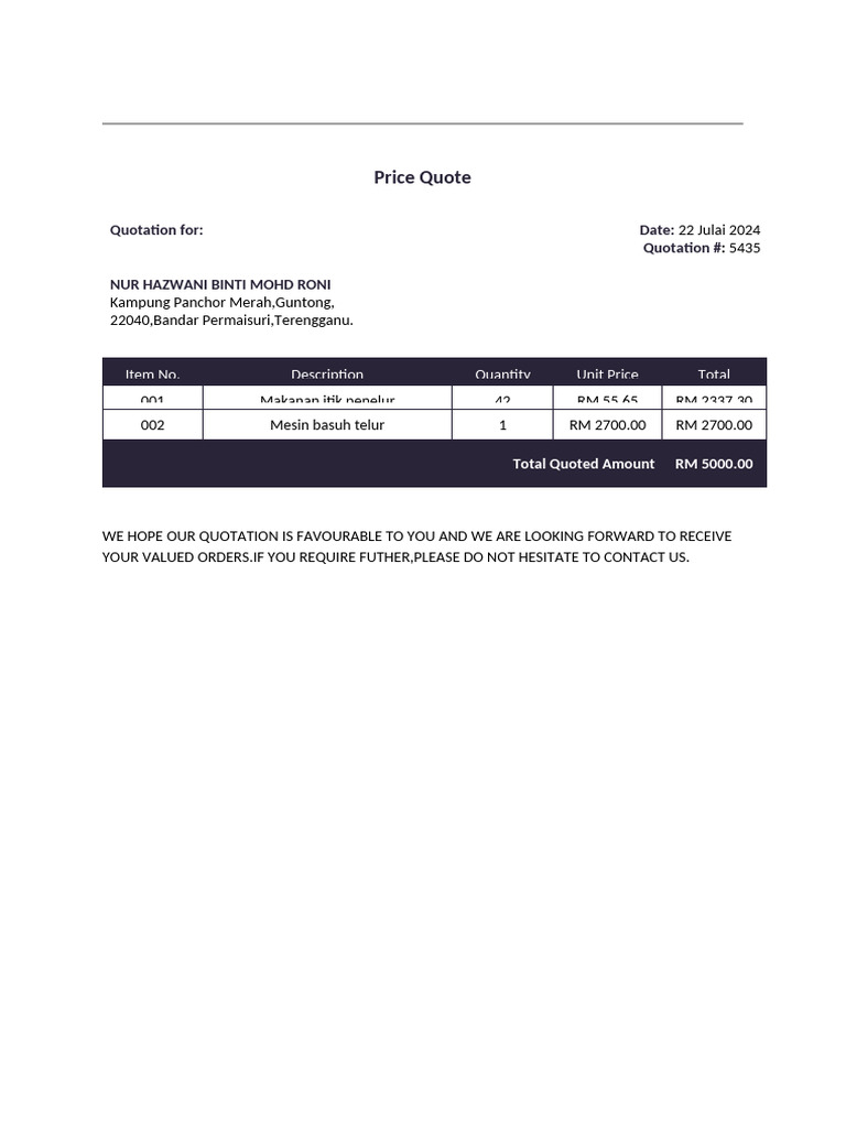 Quotation Word Template | PDF