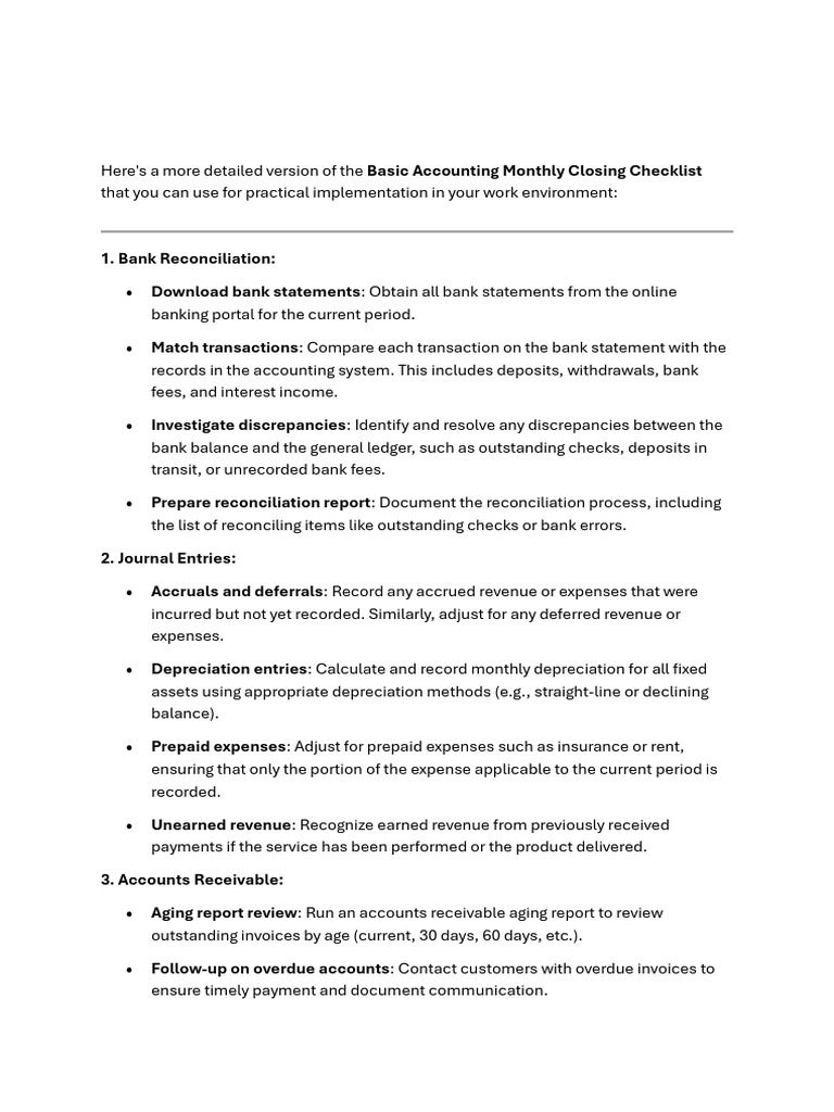 Monthly Accounting Closing Checklist | PDF | Expense | Revenue