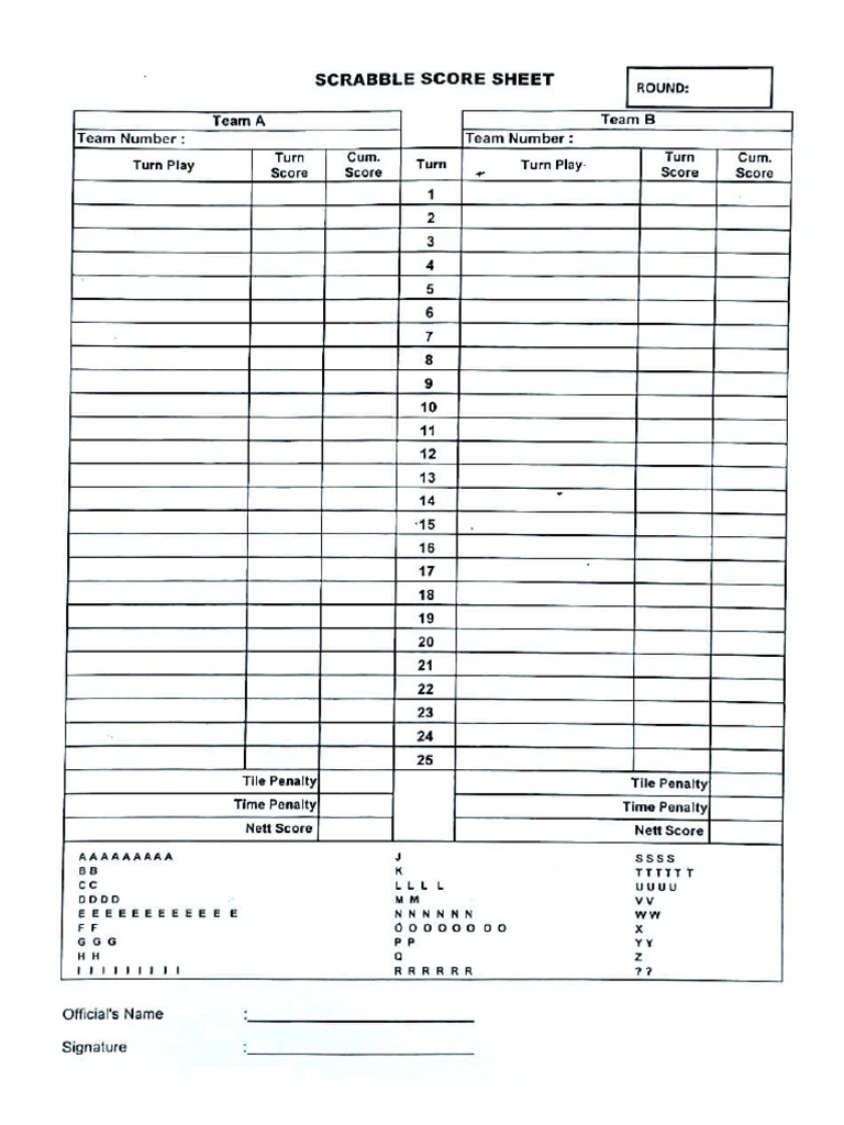 SCRABBLE SCORE SHEET | PDF