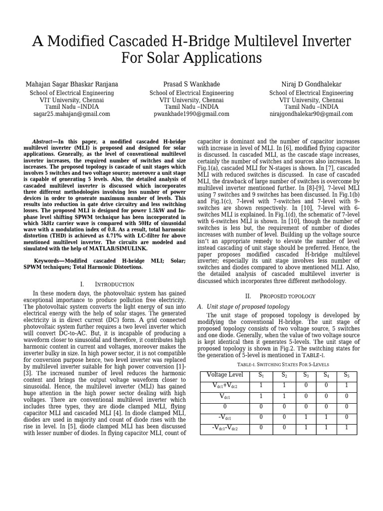 Modified CHB Mli For Solar Applications IEEE 2014 Ranjana Wankhade ...