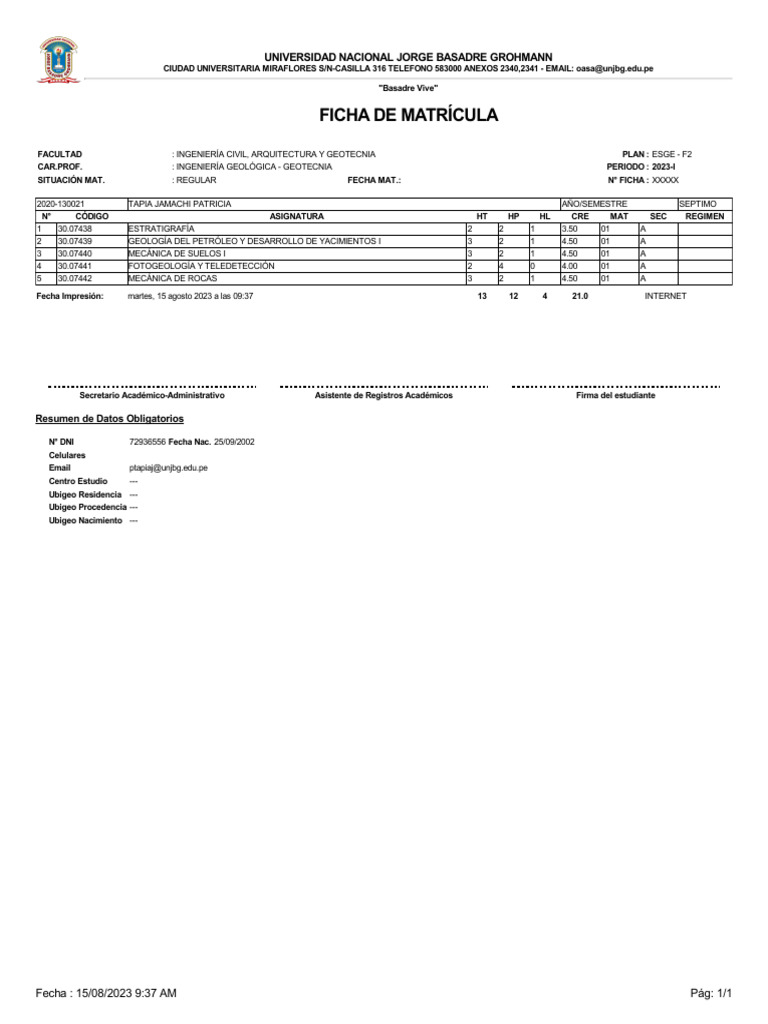 2020-130021-Matricula 2023-I | PDF | Ingeniería | Ingeniero civil