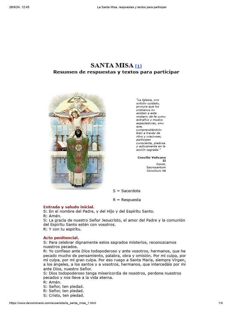 La Santa Misa, Respuestas y Textos para Participar | PDF | eucaristía ...