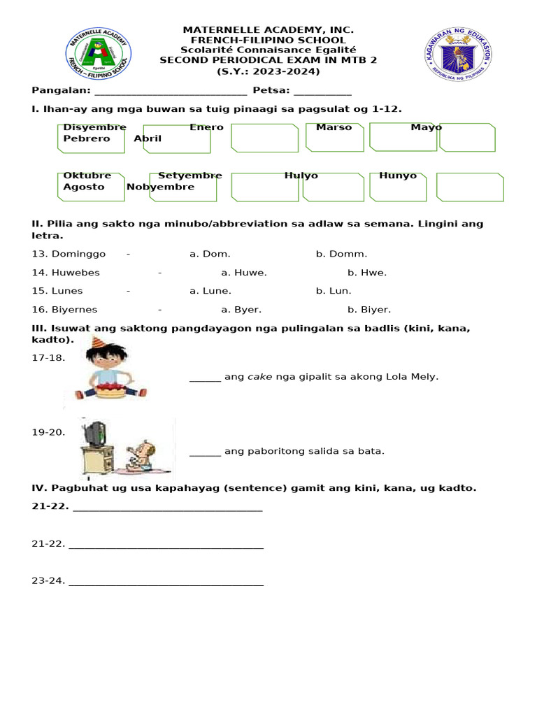 MTB Second Periodical Exam | PDF