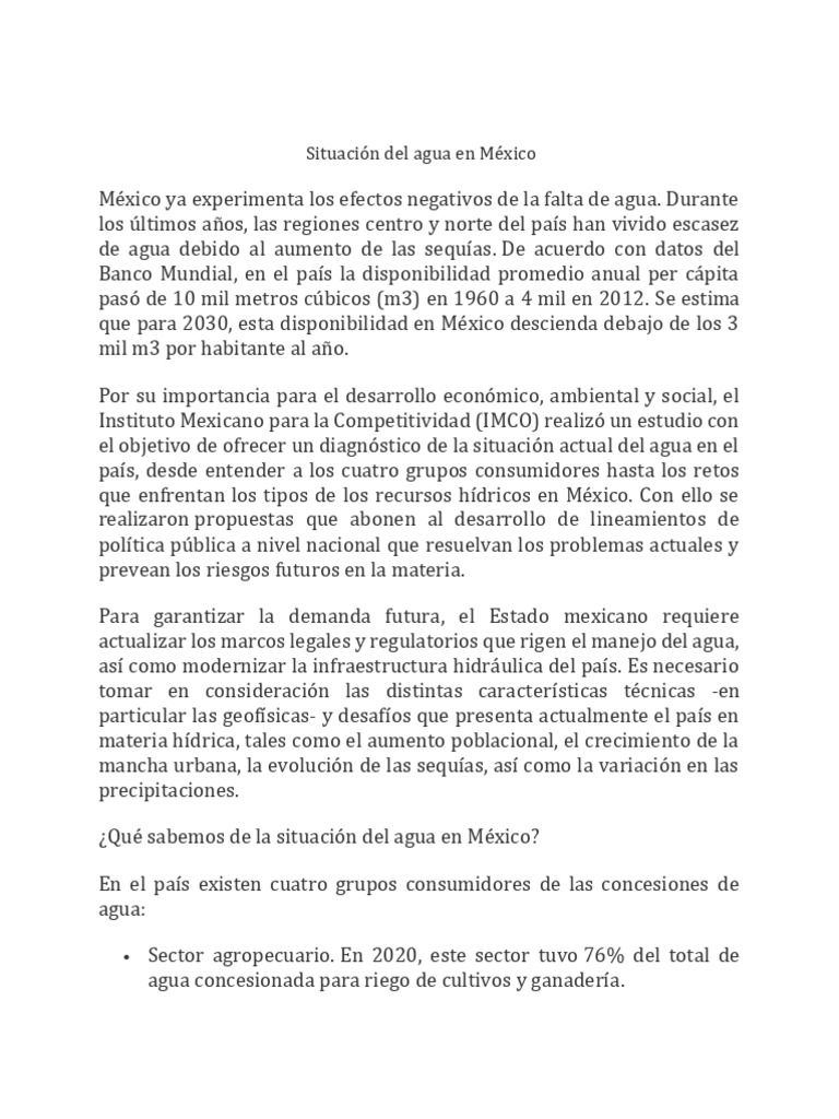 RD2. Situación Del Agua en México | PDF | Agua subterránea | Agua
