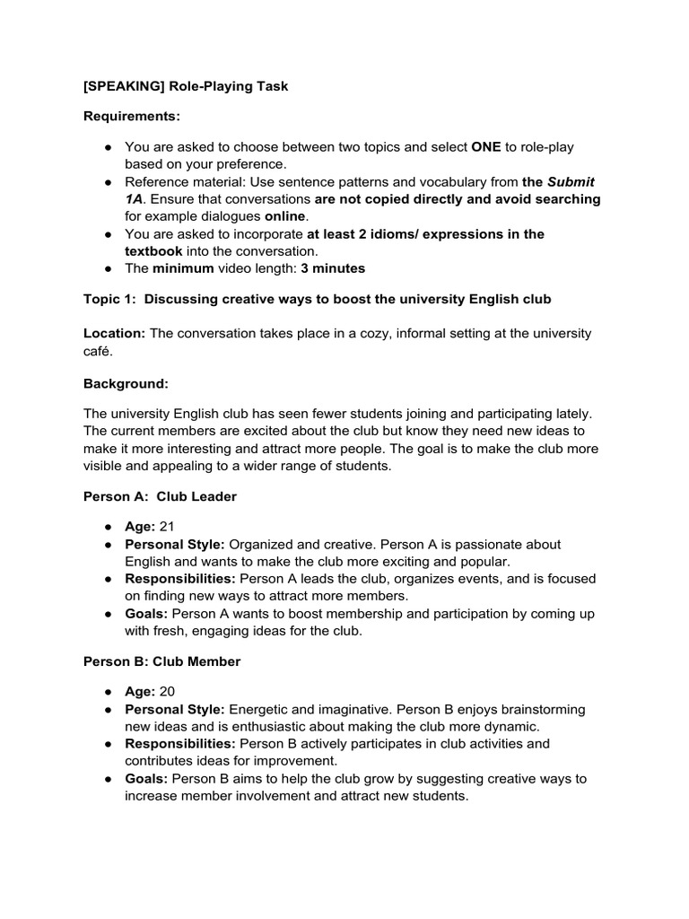 (SPEAKING) Role-Playing Task | PDF | Job Interview | Clothing