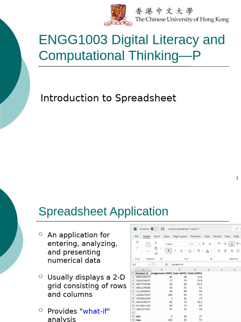 ENGG1003 02 SpreadsheetApplication | PDF | Spreadsheet