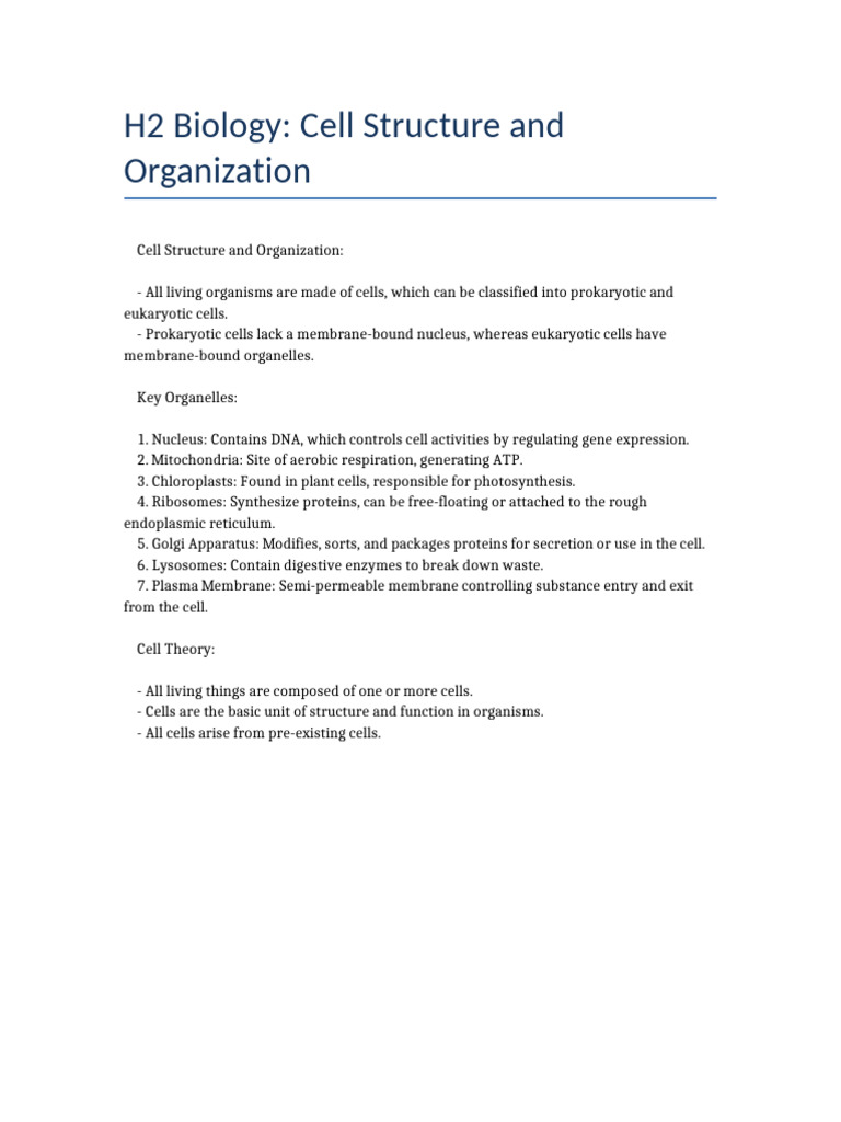 Cell - Structure - and - Organization Detailed | PDF