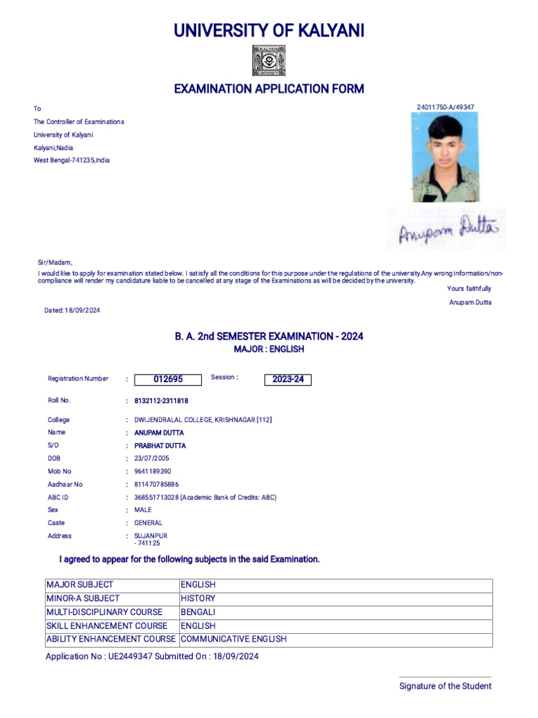 2nd Semester Exam Application Form | PDF