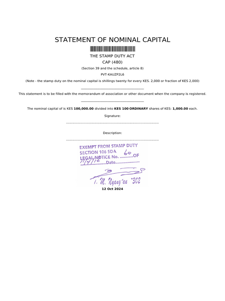 Pvt-Kauzp2l6-Statement of Nominal Capital | PDF | Finance & Money ...