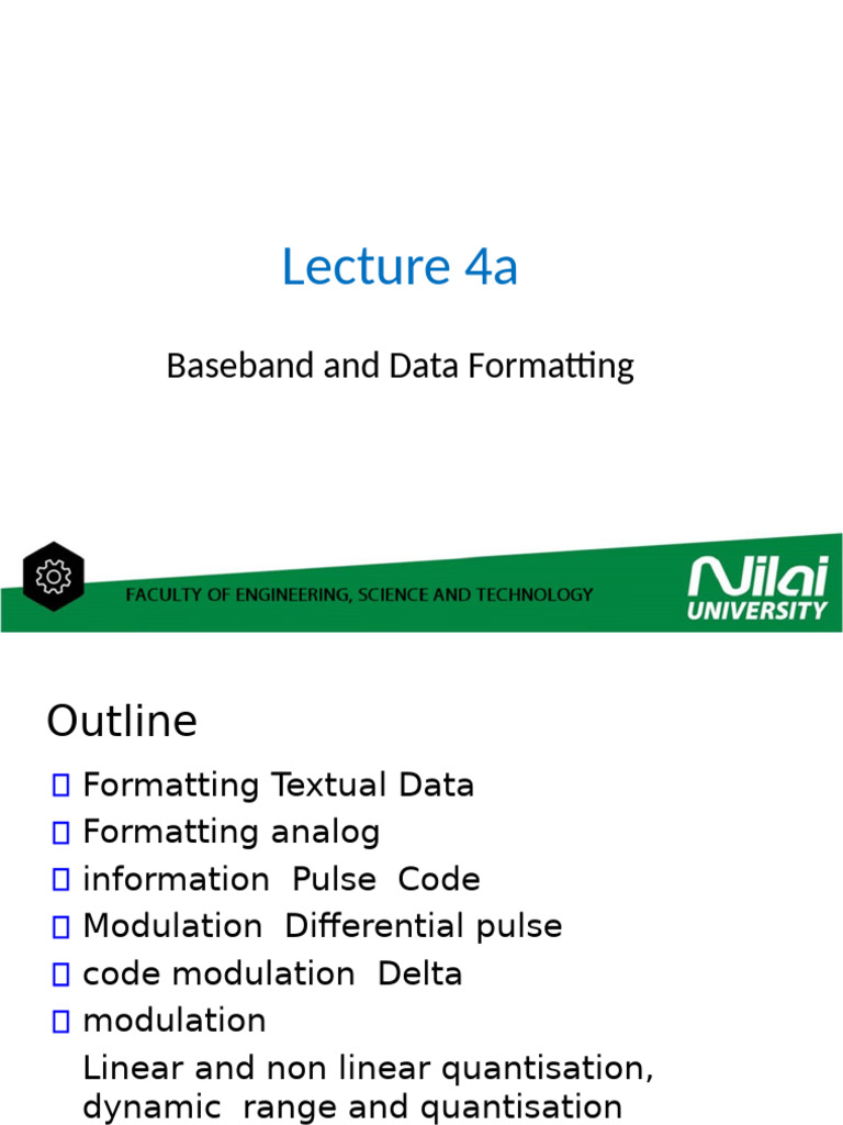 Lecture 4a Baseband and Data Formating | PDF | Sampling (Signal Processing) | Analog To Digital ...