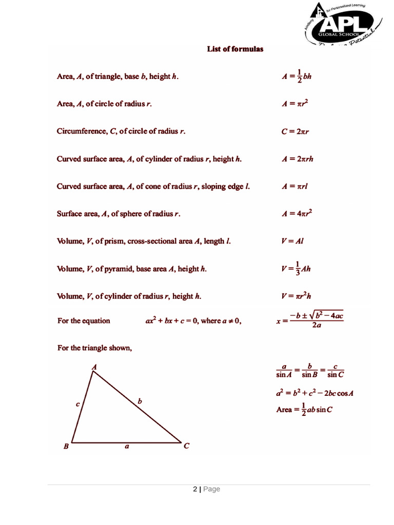 List of Formulas To Be Provided | PDF