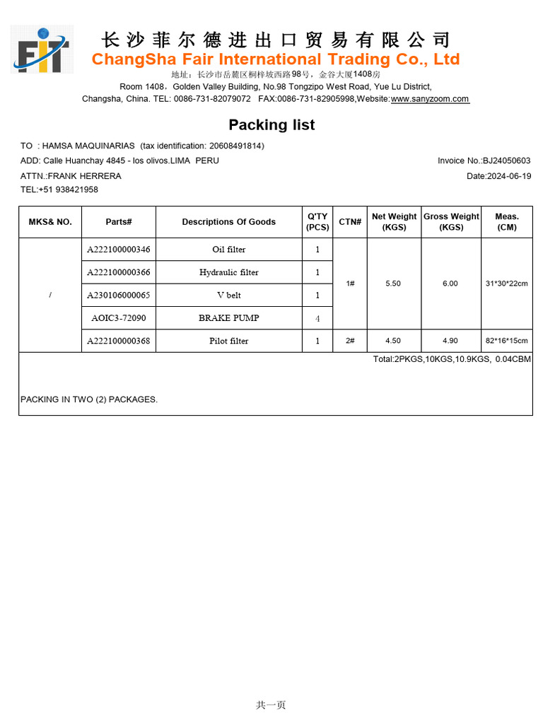 ChangSha Fair Trading Invoice Details | PDF