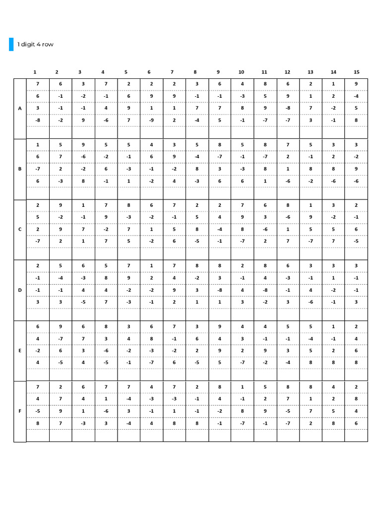 Abacus Master - Random Worksheet - 1 Digit 4 Row | PDF