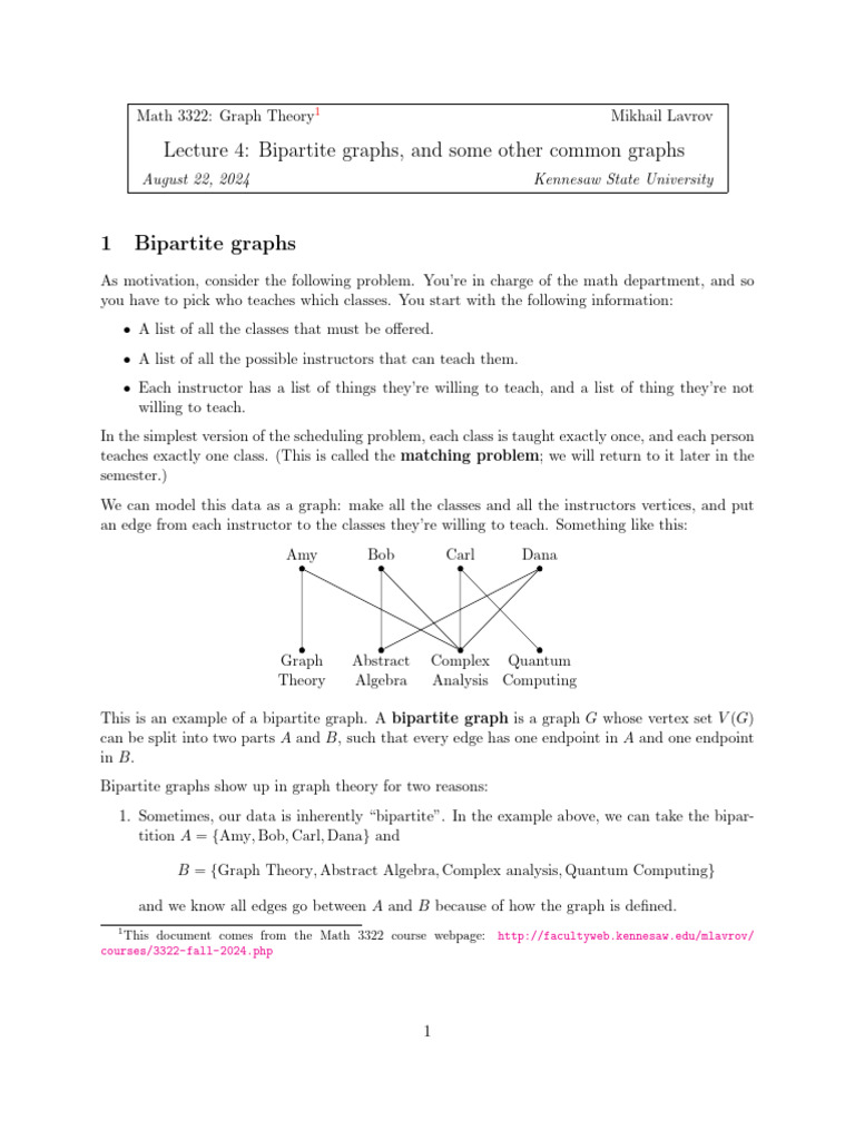 Bipartite Graphs, and Some Other Common Graphs | PDF | Graph Theory ...