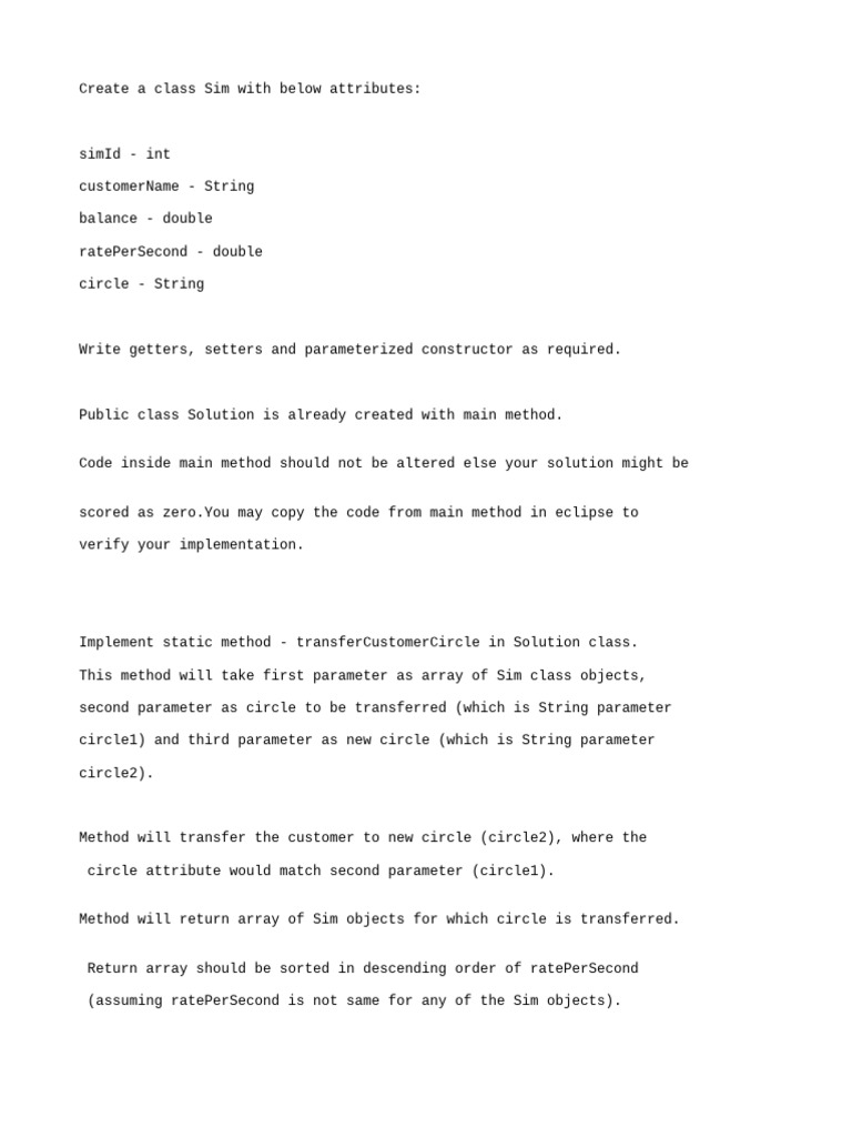 Sim Class Customer Circle Transfer | PDF