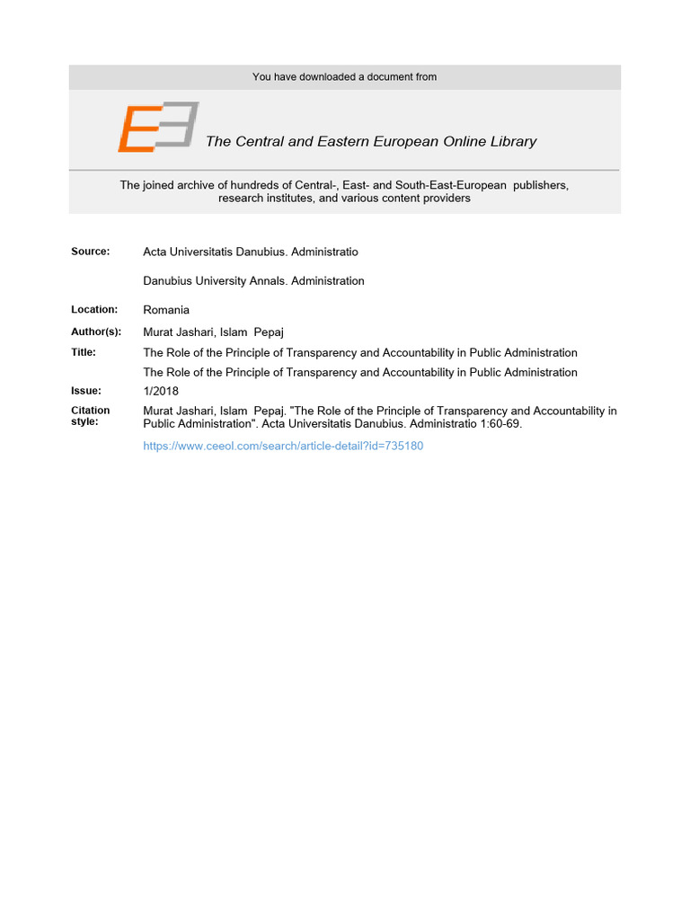 The Role of the Principle of Transparency and Accountability in Public ...