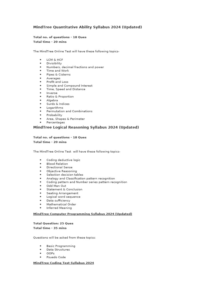 MindTree 2024 Syllabus Overview | PDF