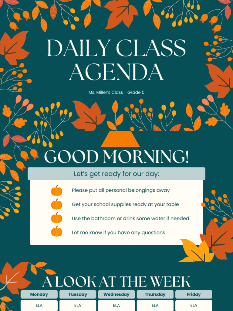 Fall Daily Class Agenda Education Presentation in Green Orange and ...