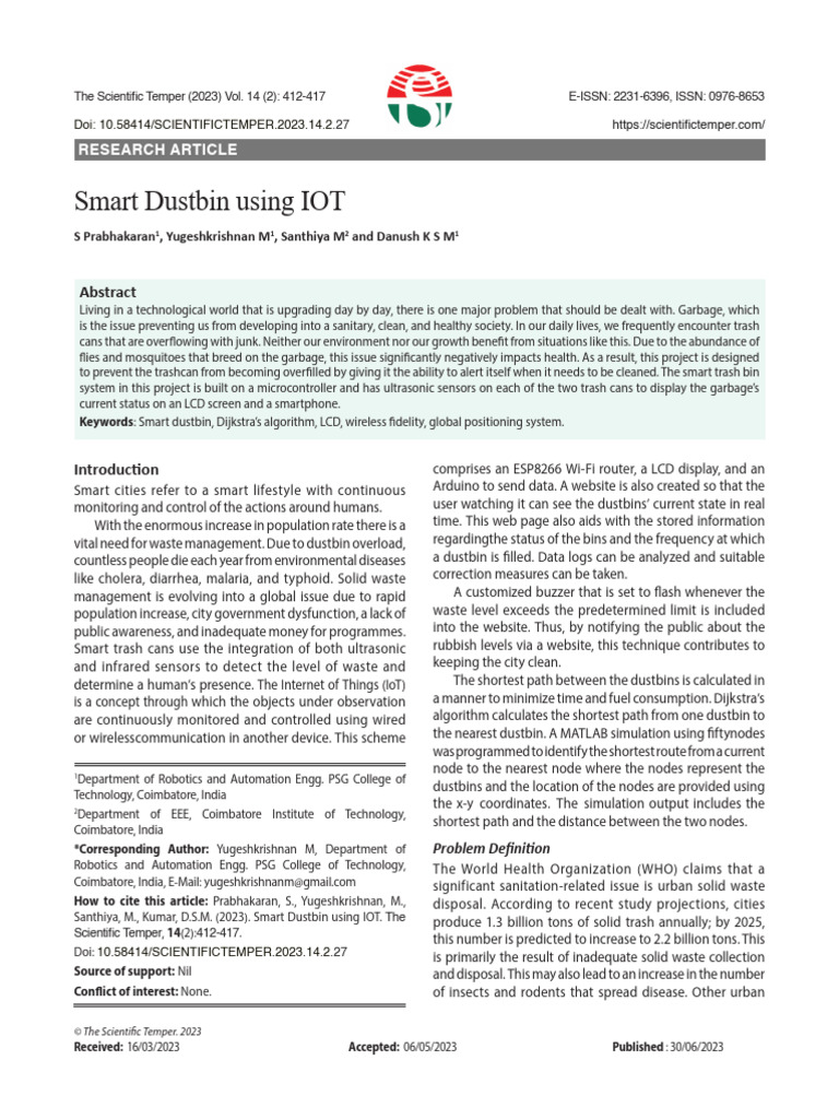 Smart Dustbin Using Iot 2p5x7z1e | PDF