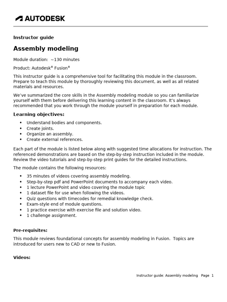 Assembly Modeling Module Instructor Guide | PDF | Lecture | Education ...