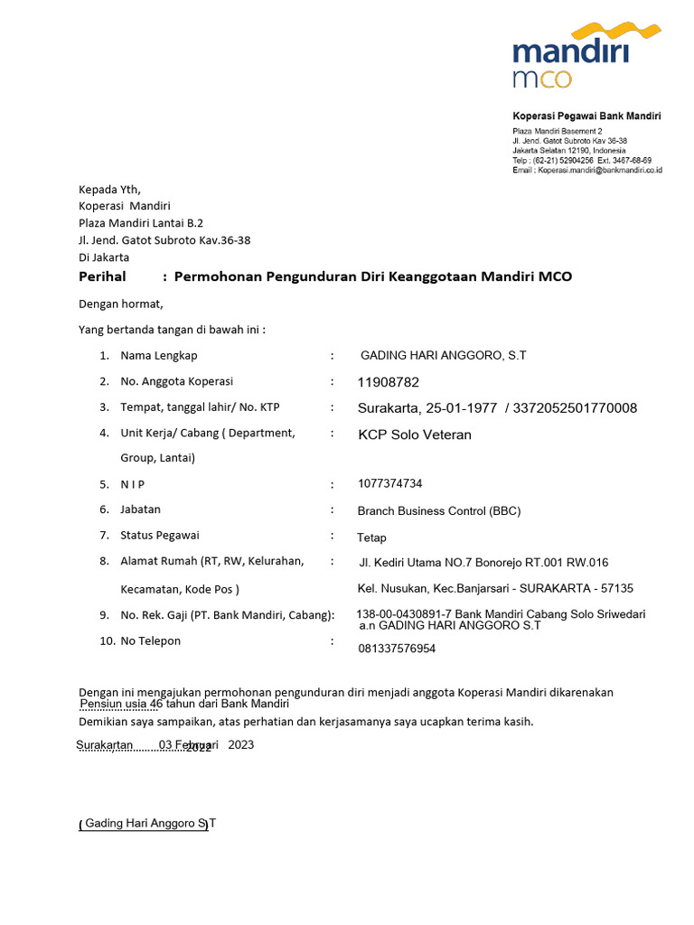 Form Pengunduran Diri Mco | PDF