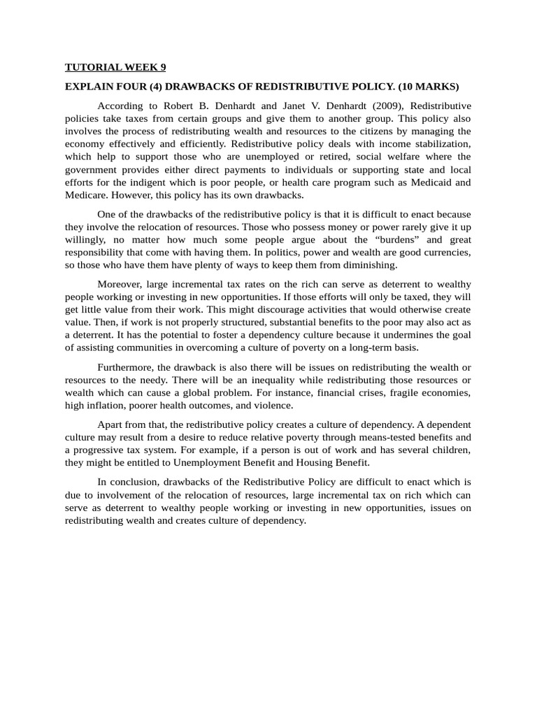 Tutorial Week 9 (Drawbacks of Redistributive Policy) | PDF ...