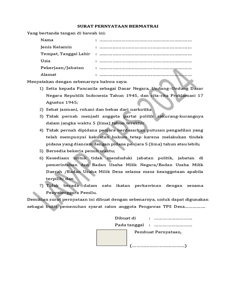 Surat Pernyataan Bermaterai | PDF