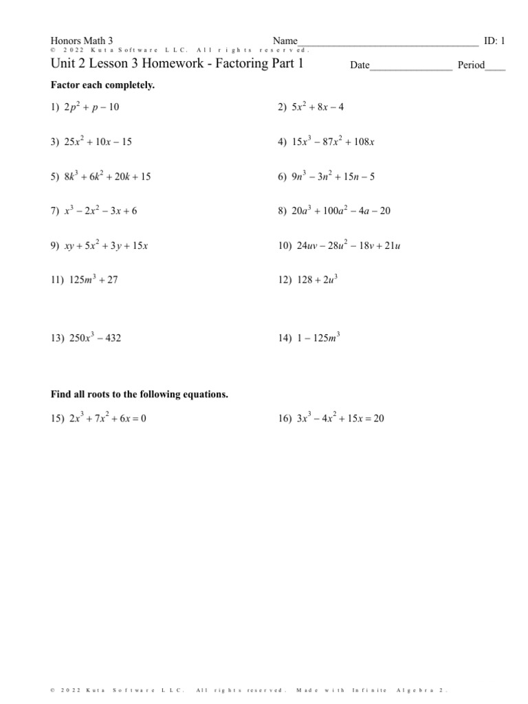 3.2 - Factoring Polynomials Homework | PDF