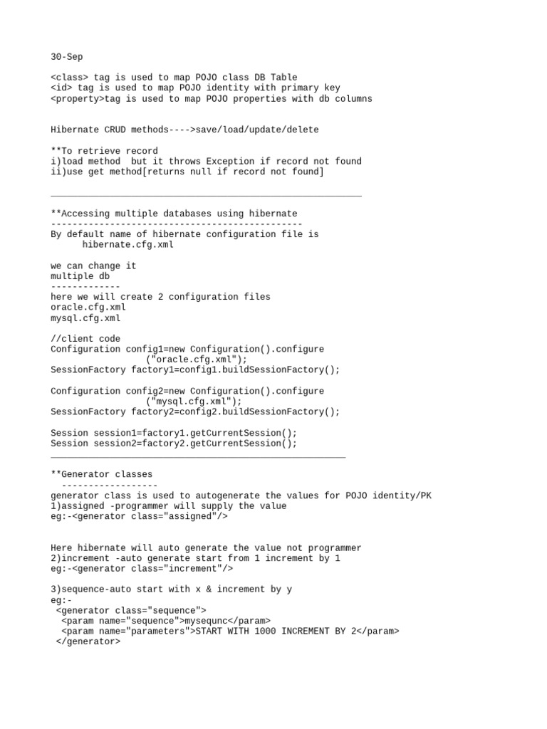 Hibernate Crud Methods and Generator Class | PDF