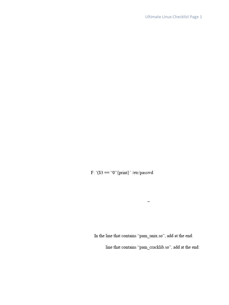 Ultimate Linux Checklist | PDF | Sudo | Superuser Ultimate Linux Checklist | PDF | Sudo | Superuser