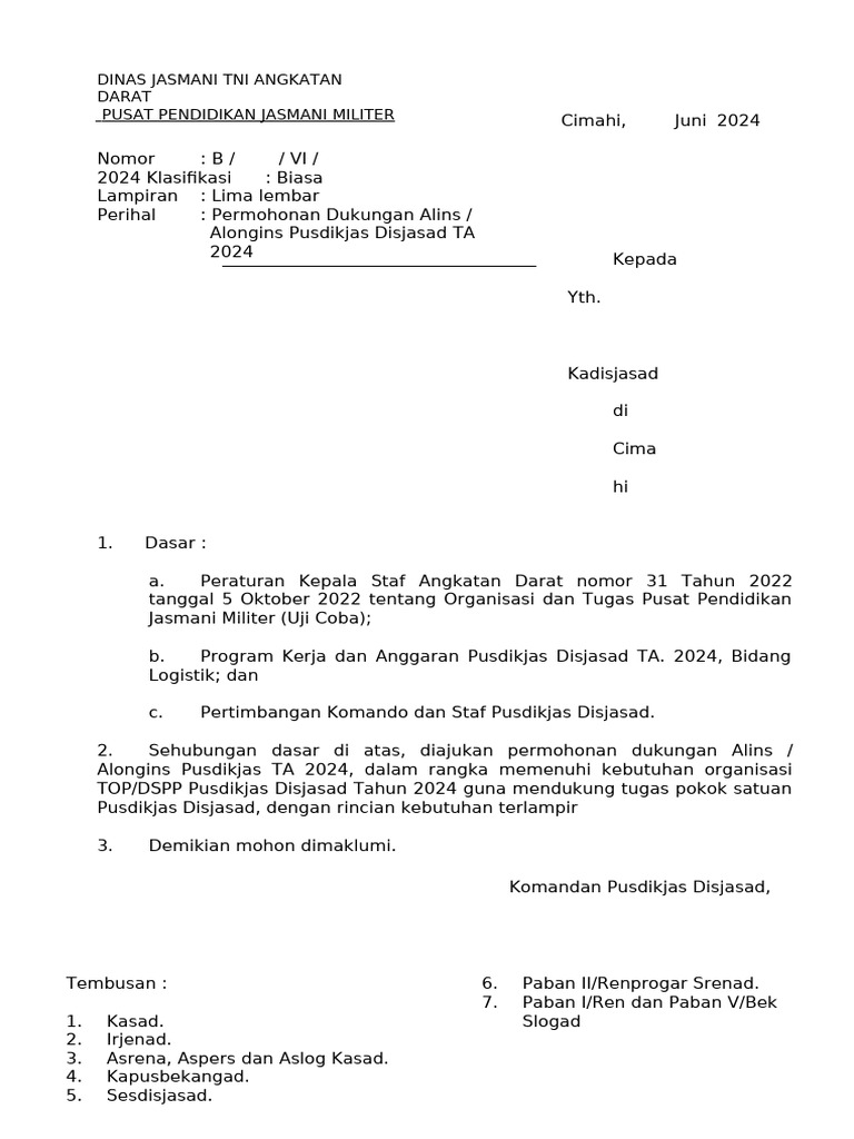 Pengajuan Almount Pusdikjas 2024 | PDF