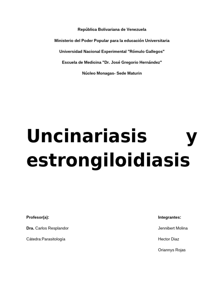 Uncinariasis y Estrongiloidiasis | PDF | Heces | Nematodo