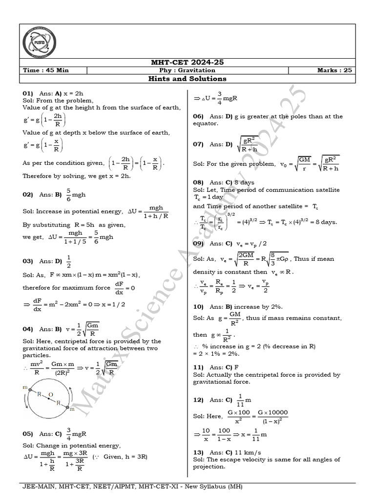 MHT-CET 2024 Physics Solutions Guide | PDF | Force | Physical Sciences