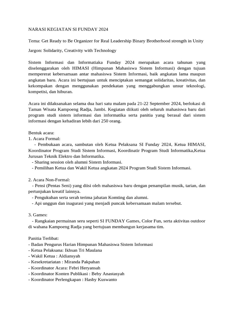 Narasi Kegiatan Si Funday 2024 | PDF | Ilmu Sosial | Komputer