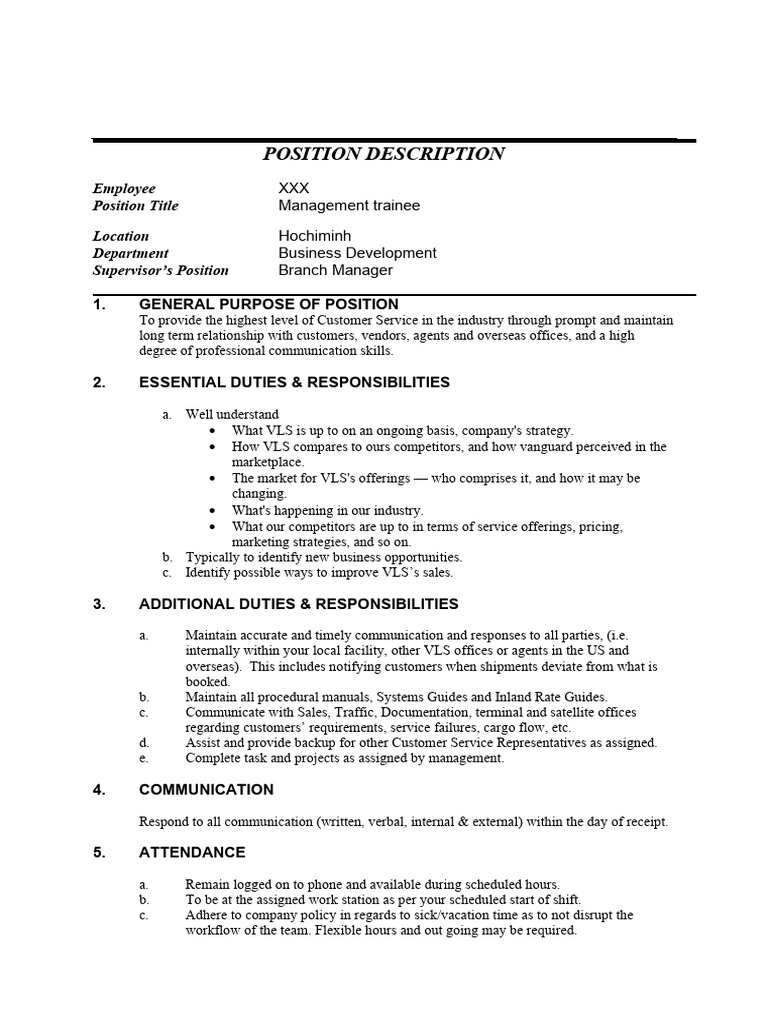 EXAMPLE CS JOB DESCRIPTION | PDF | Communication | Business